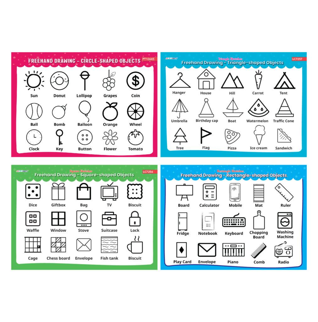 Freehand Drawing Circle Square Triangle Rectangle Shaped Objects