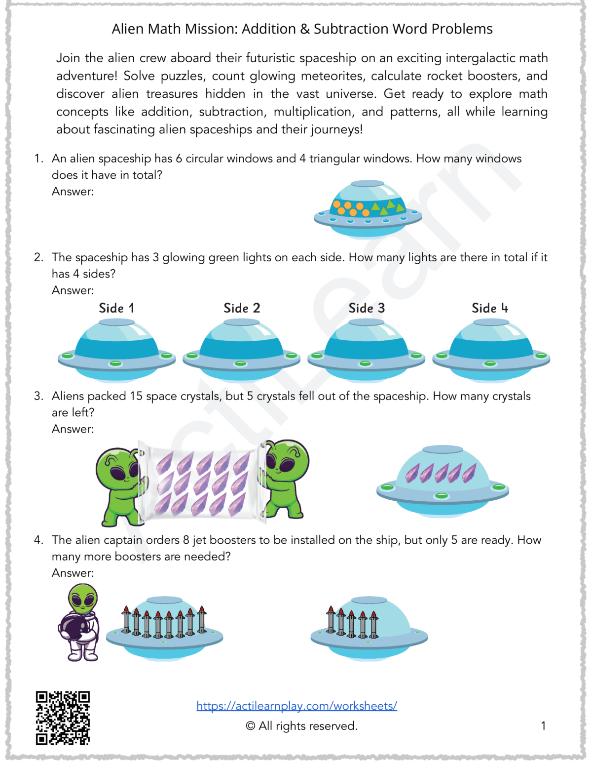 Alien Math Mission: Addition & Subtraction Word Problems