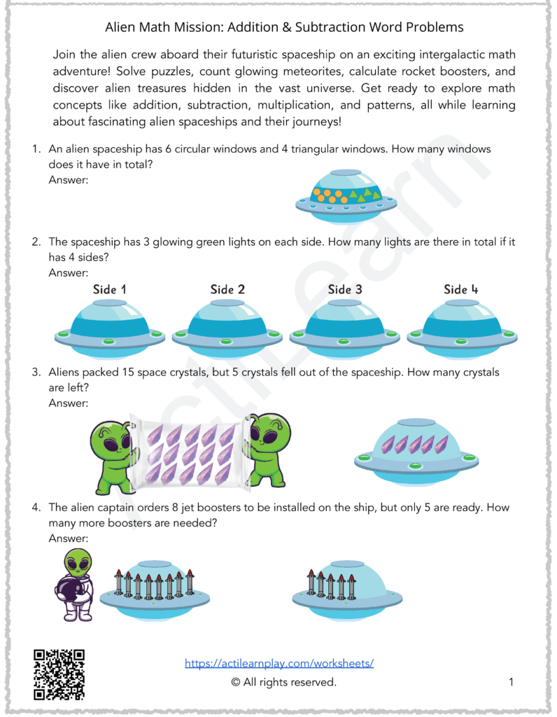 Alien Math Mission: Addition & Subtraction Word Problems