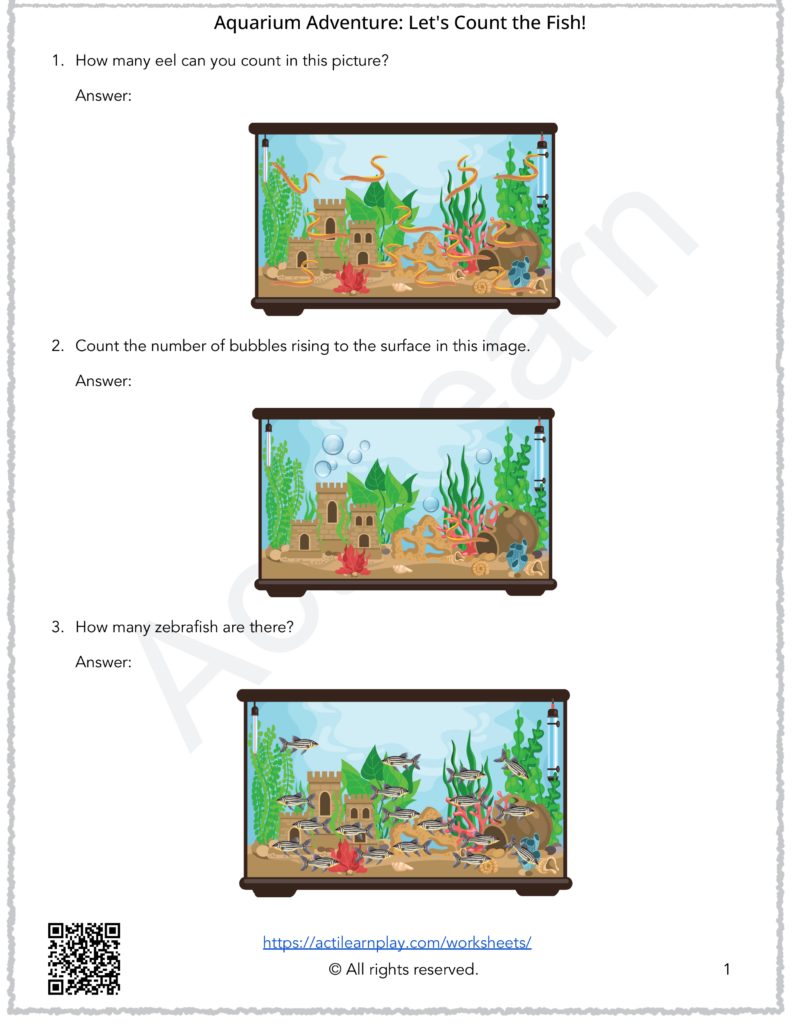 Math Counting Worksheets for Grade 1 | Aquarium Adventure Fun
