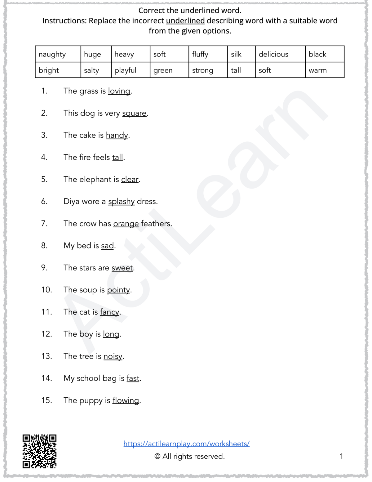 Describing Words Worksheet Grade 1 | Adjectives Practice