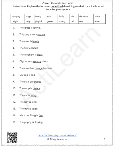 Describing Words Worksheet Grade 1 | Adjectives Practice