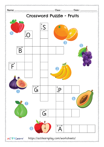 Free Printable Fruits Crossword Puzzle | English Activity