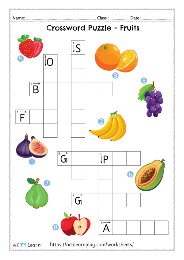 Free Printable Fruits Crossword Puzzle | English Activity
