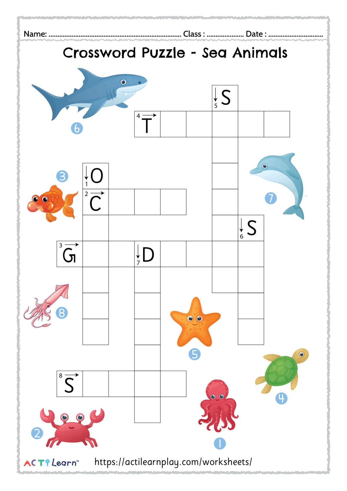 Printable Sea Animals Crossword Puzzle | Marine Activity