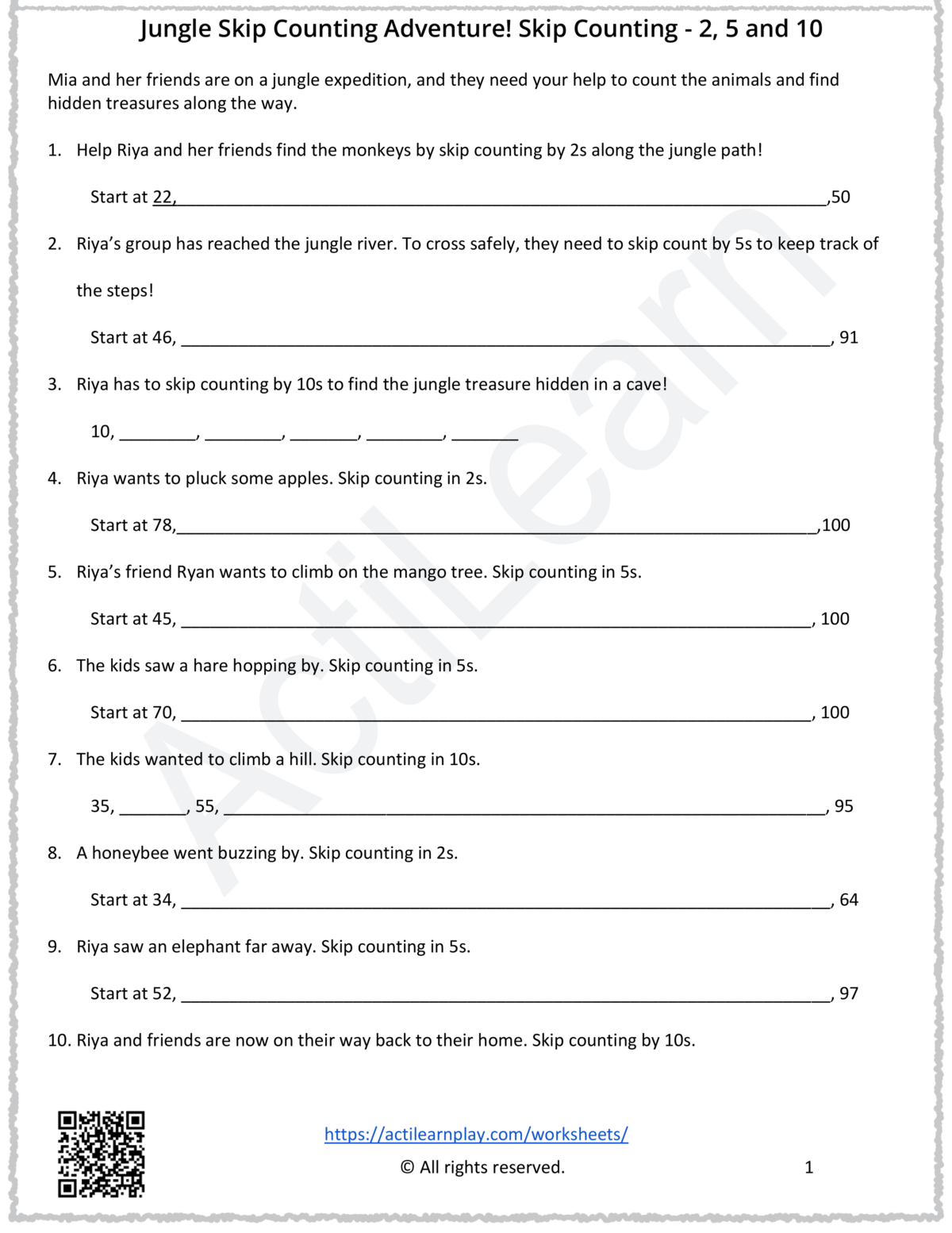 Skip Counting Worksheet | Jungle Math Adventure for Kids