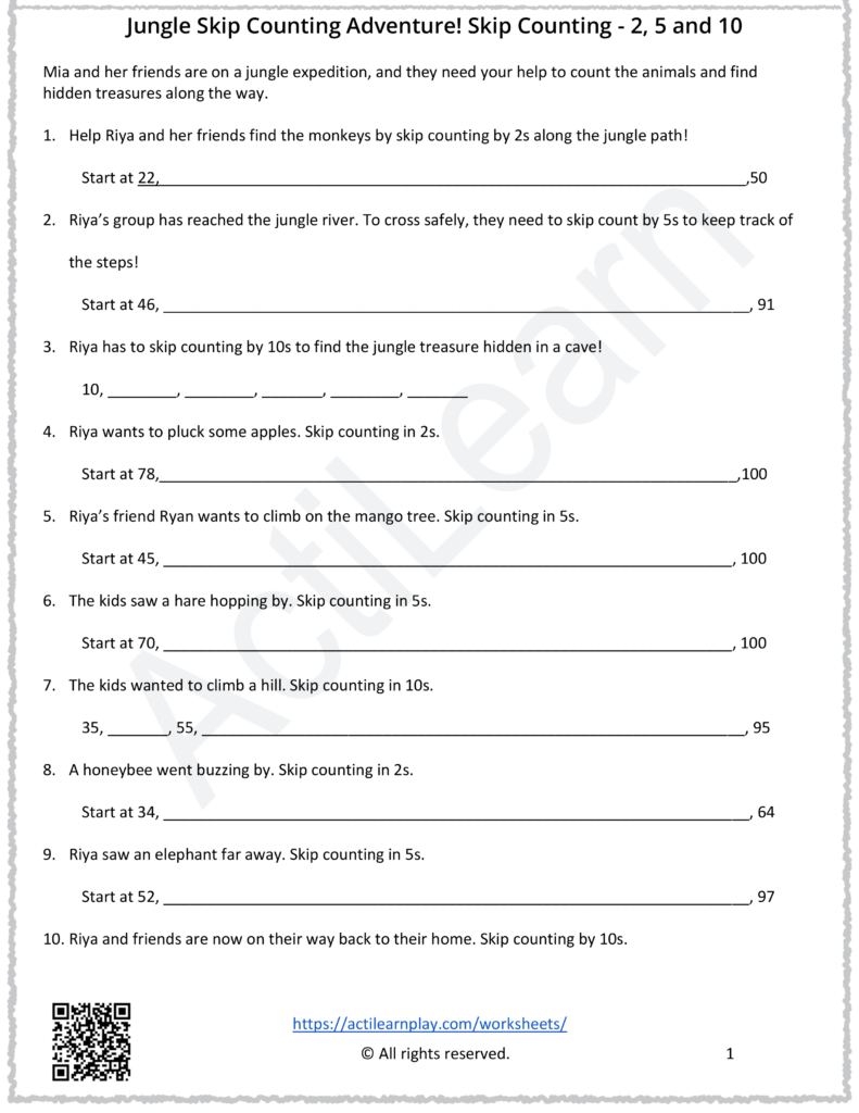 Skip Counting Worksheet | Jungle Math Adventure for Kids