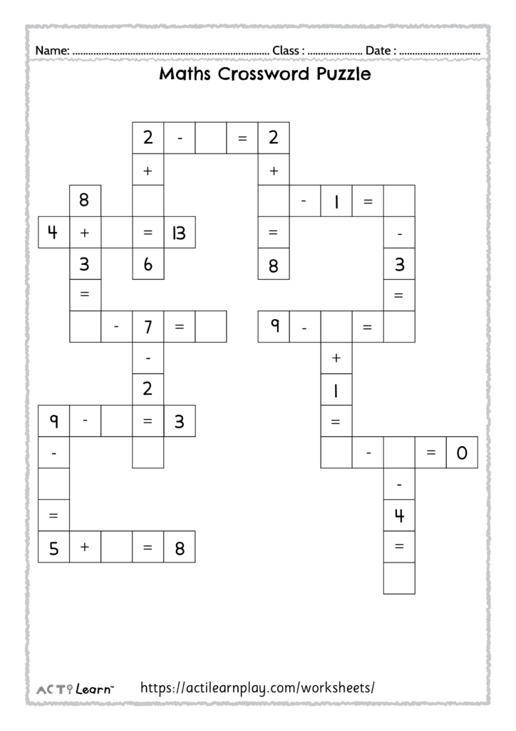 Free Math Crossword Puzzle | Addition & Subtraction for Kids