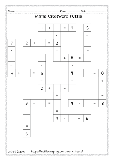 Math Add Sub Crossword Puzzle | Free Printable