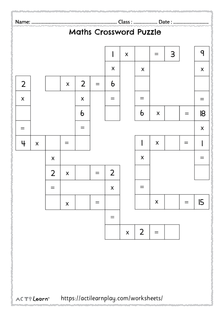 Free Printable Addition Subtraction Crossword Puzzle for Kids