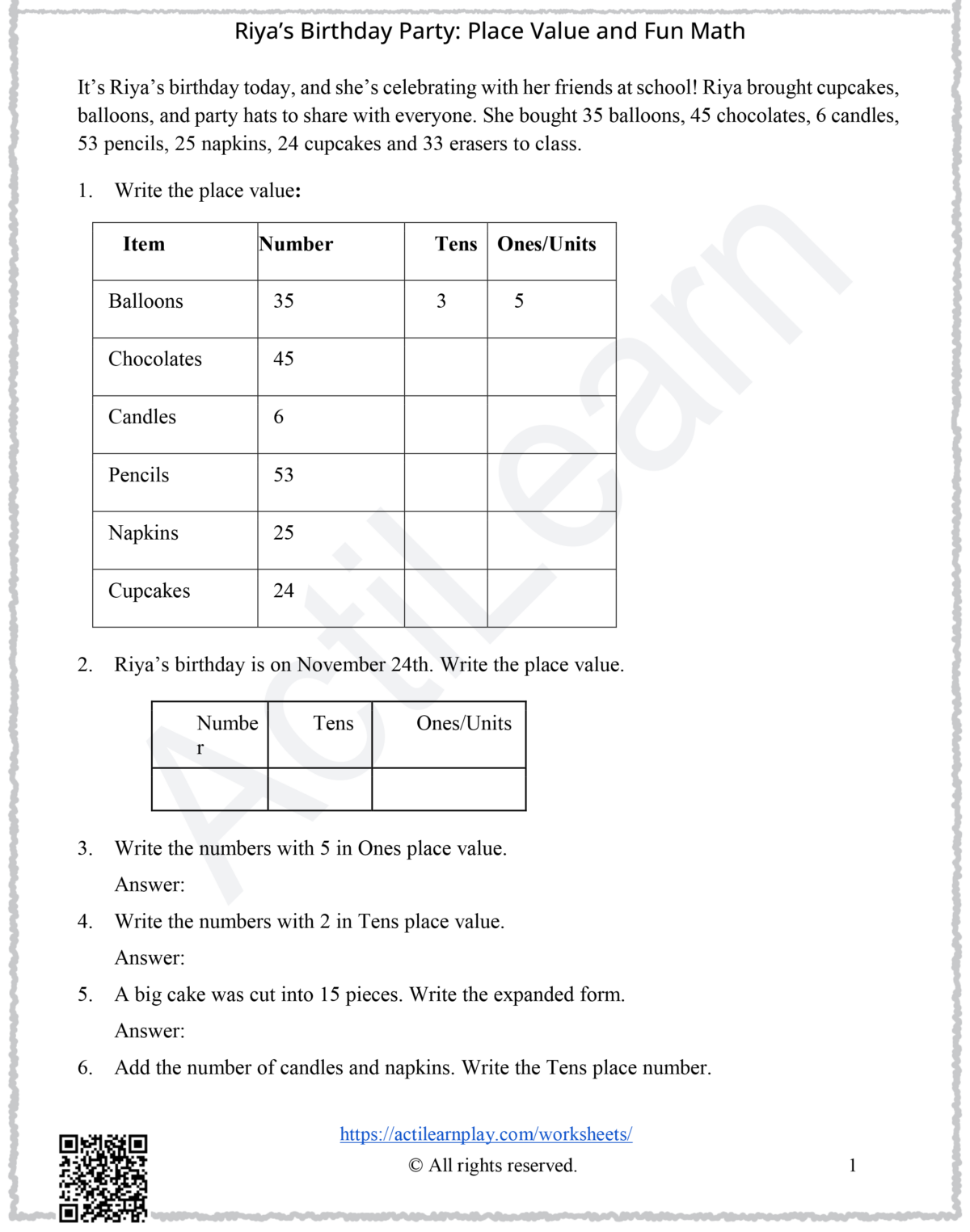 Math Place Value Activity | Fun Birthday Theme for Kids
