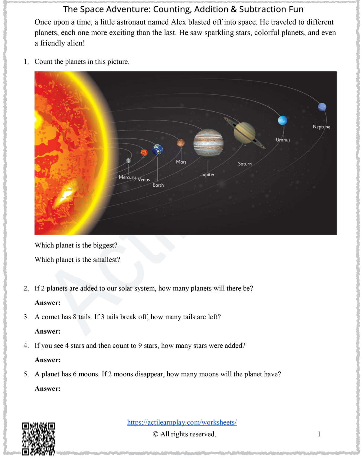 Space Adventure: Addition & Subtraction Word Problems