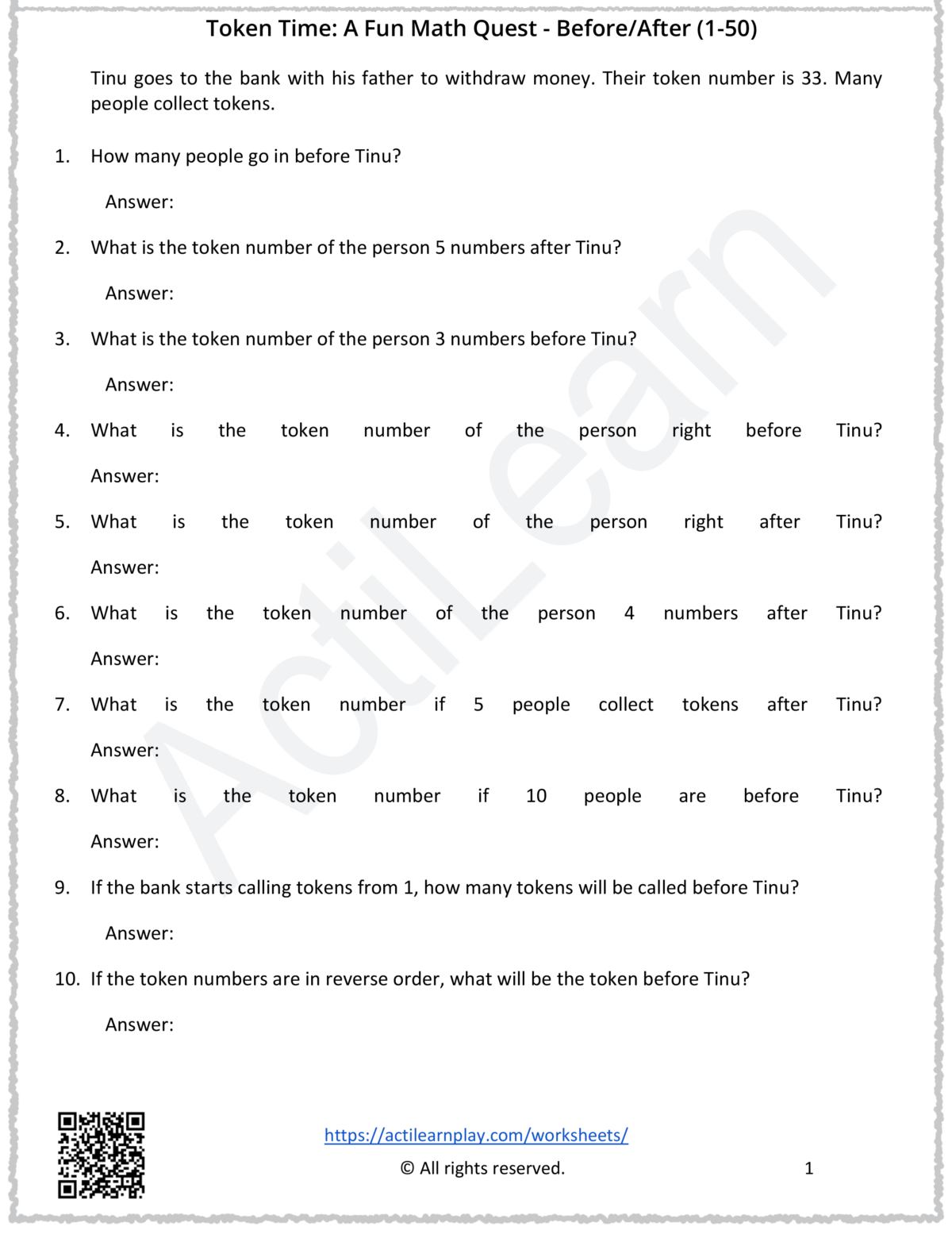 Math Before After Activity | Token Number Fun for Kids