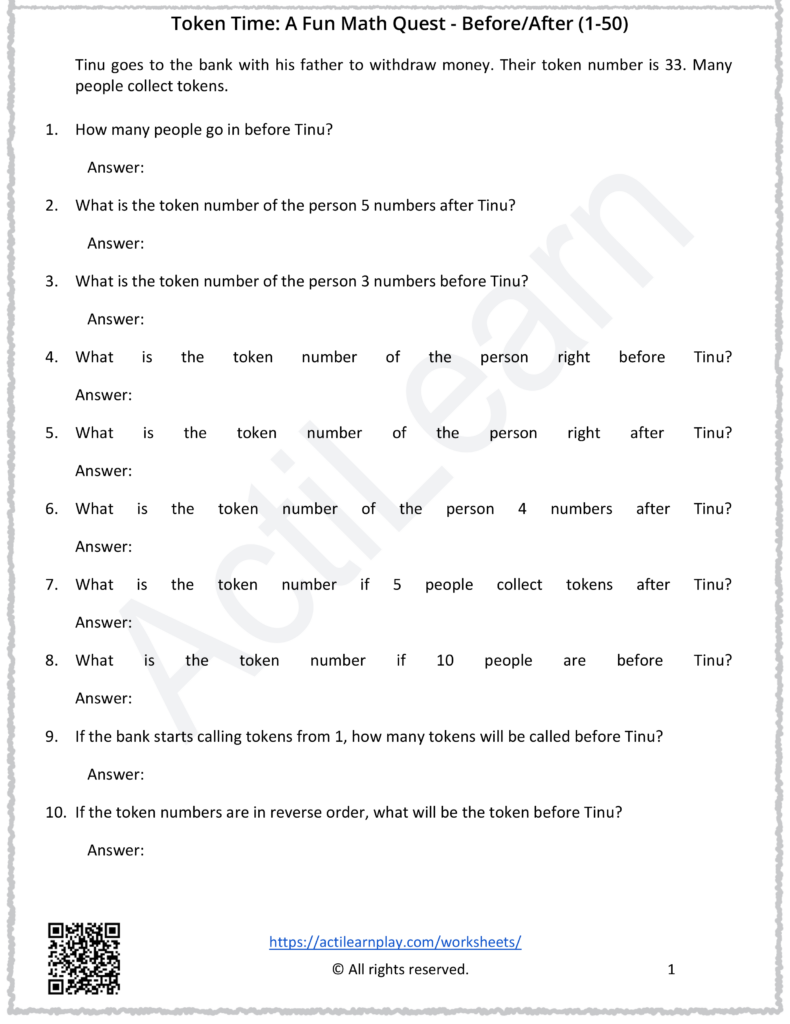 Math Before After Activity | Token Number Fun for Kids