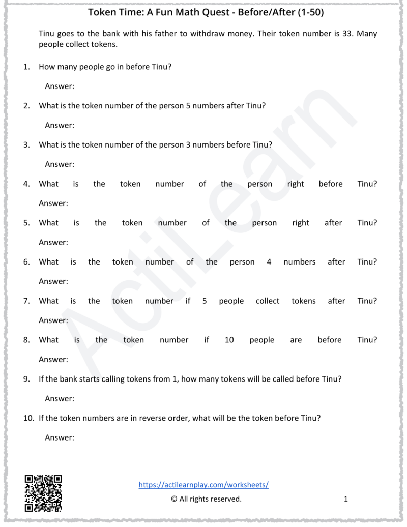 Math Before After Activity | Token Number Fun for Kids